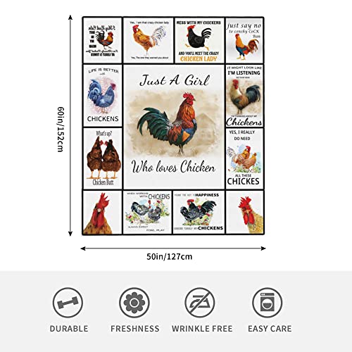 Just A Girl Who Loves Chickens Throw Blanket Soft Farm Chicken Blankets for Women Men Lightweight Throw for Farm Decor Bed Sofa