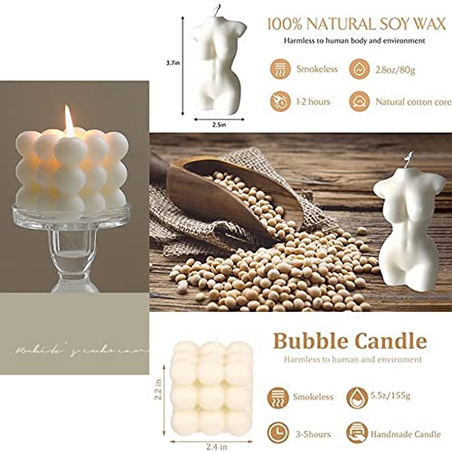 2 Pieces Bubble Candle - Cube Soy Wax Candles,Female Body Shaped Candle, Hand Poured Scented Candle, Cute Wax Candles Home Decor and Gifting (Creamy White )