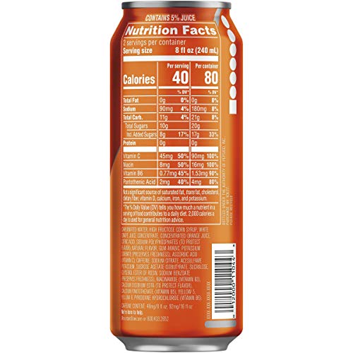 Mountain Dew Kickstart, Orange Citrus, 92mg Caffeine, Vitamins B & C, 80 Calories, 5% Juice, 16 fl oz (12 Count)