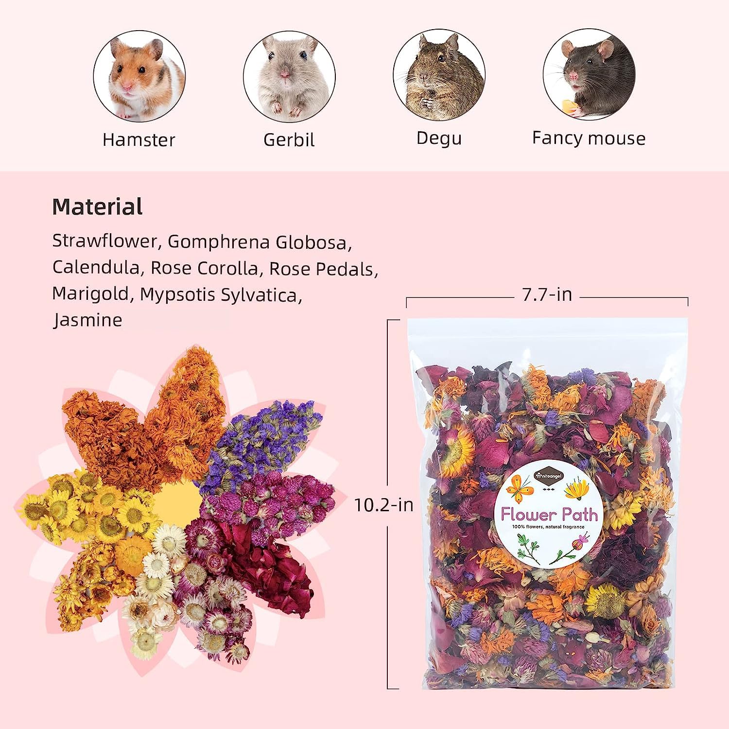 Niteangel Natural & Soft Hamster Bedding Mate Small Animal Habitat Decor for Syrian Dwarf Hamsters Gerbils Mice Degus Bunny or Other Small-Sized Pet (Flowers Scent Path)