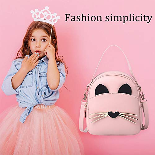 ASUYOERU Women Leather Crossbody Messenger Bag Cartoon Cute Cat Shoulder Backpack, Pink, large 41*30*12cm