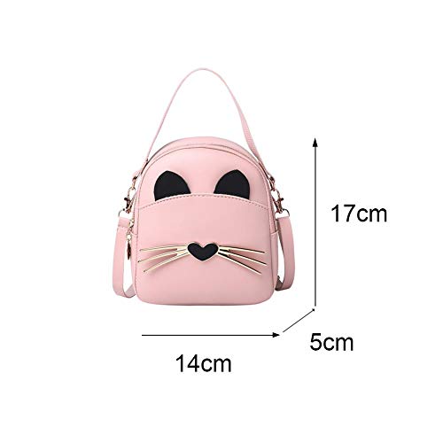 ASUYOERU Women Leather Crossbody Messenger Bag Cartoon Cute Cat Shoulder Backpack, Pink, large 41*30*12cm