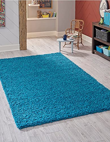 Rugs.com - Ćber Cozy Solid Shag Collection Rug ā 8' x 10' Turquoise Shag Rug Perfect for Living Rooms, Large Dining Rooms, Open Floorplans