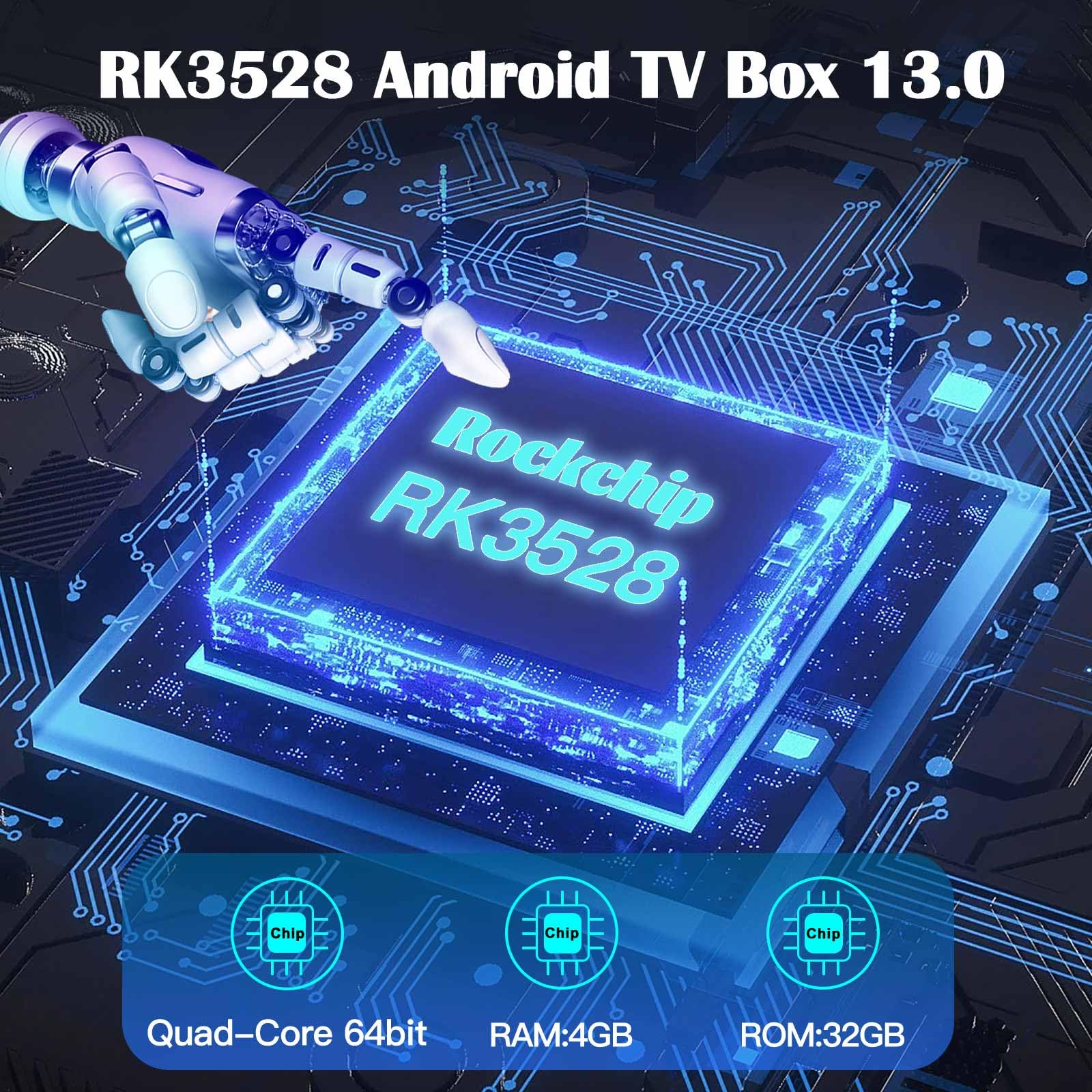 Android 13.0 TV Box 4GB 32GB X88 Pro 13 Android TV Box 2024 RK3528 8K Smart TV Box with WiFi 6 2.4G/5.8G USB 3.0 BT 5.0 HDR 10+ with Mini Backlit Keyboard