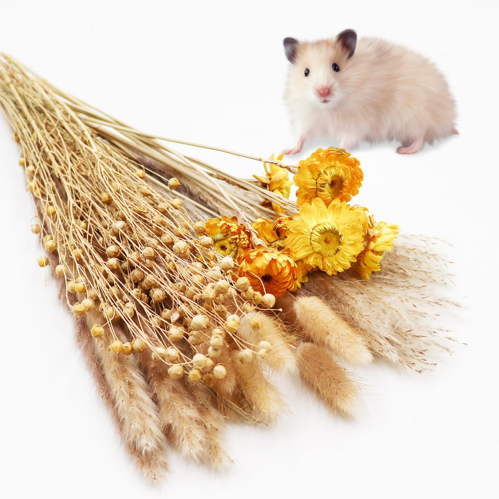 Oooct Hamster Bedding, Natural Flowers Herbs Cereal Grain Decor for Hamster Houses and Hideouts, Small Animal Cages and Habitats Accessories, Suitable for Hamster Rat Gerbil Guinea Pig