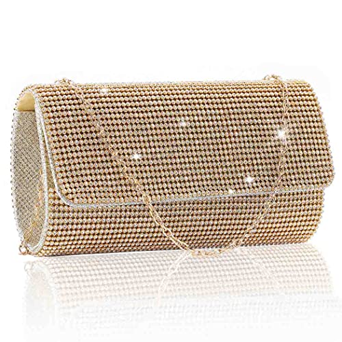 Yokawe Women's Bling Crystals Evening Clutch Bag Sparkly Rhinestone Purse Crossbody Bags Wedding Prom Party Handbags (Gold)