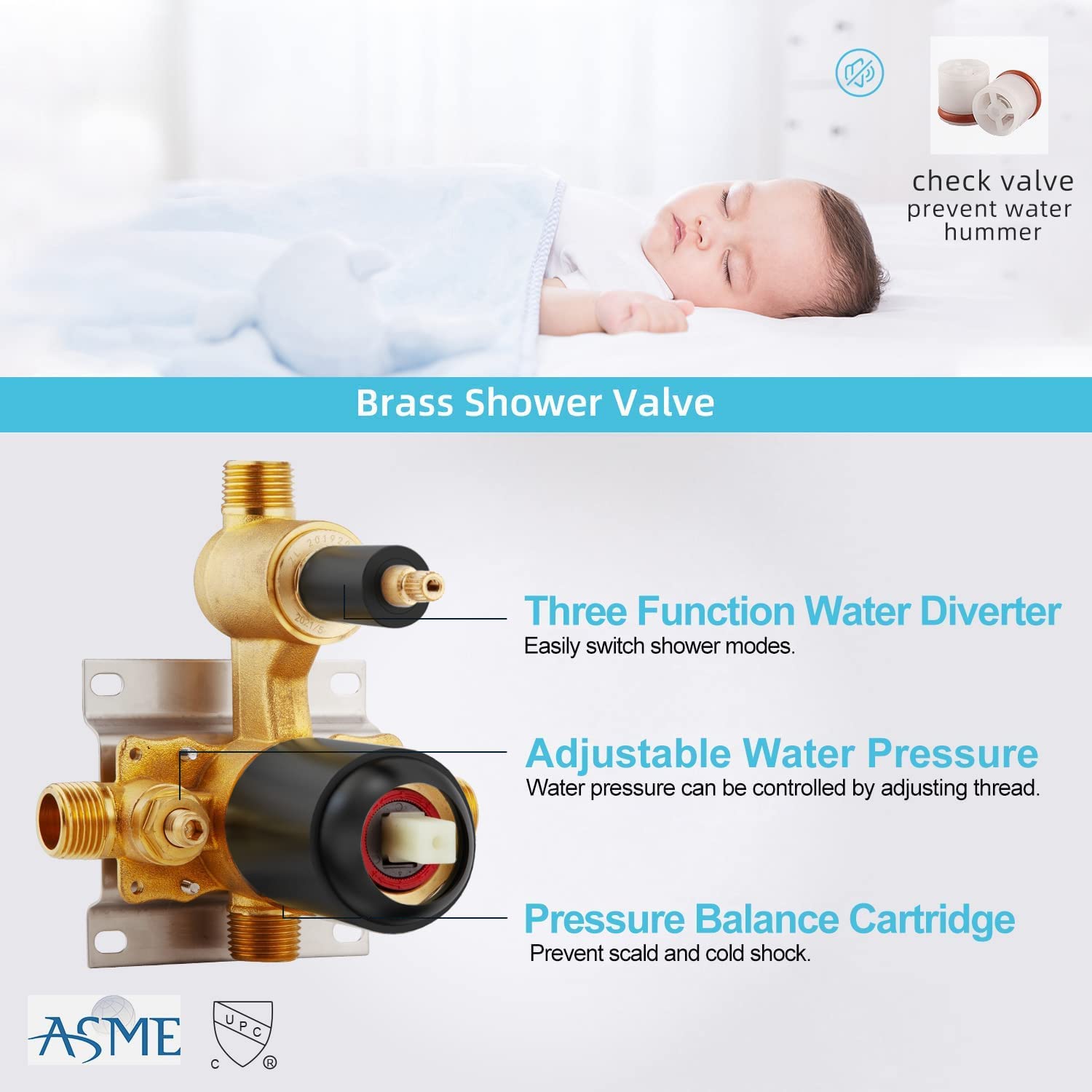 EMBATHER Black Shower Faucets Sets - Overhead Rain Head Shower System with 8-Mode High Pressure Handheld Complete Combo and Mixer Valve Trim Kit - 3-Way Rainfall Shower Fixture for Luxury Bathroom