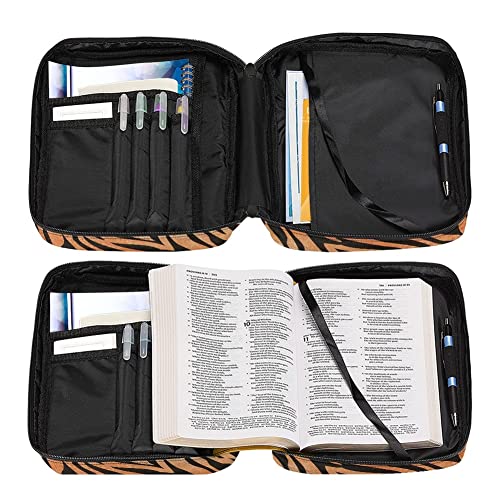 Hinthetall Zebra Print Bible Bag Carrying Case with Bookmark for Bible Studying Protective Bible Bag Polyester Bible Cover with Pockets and Zipper Church Bag Great Gift for Christian 1 Set