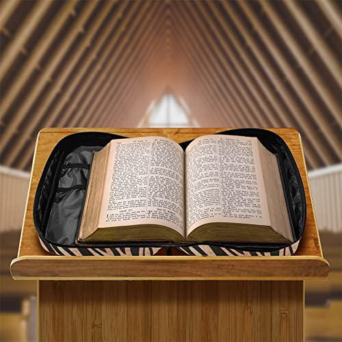 Hinthetall Zebra Print Bible Bag Carrying Case with Bookmark for Bible Studying Protective Bible Bag Polyester Bible Cover with Pockets and Zipper Church Bag Great Gift for Christian 1 Set