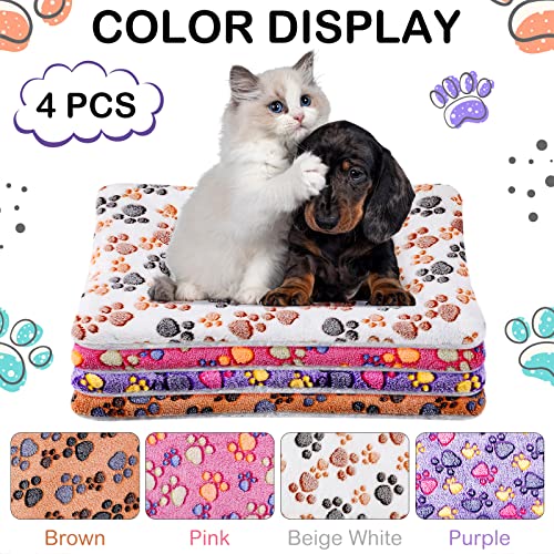 Haull 4 Pcs Waterproof Guinea Pig Bedding Winter Guinea Pig Plush Cage Liners Soft Dog Cat Bed Mat Reversible Cozy Animal Pee Pad Hamster Bed Mat Washable for Bunny (Paw,13 x 18.5 Inch)