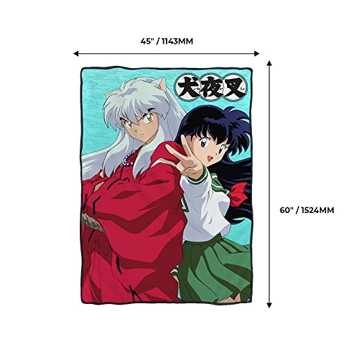 JUST FUNKY Inuyasha Fleece Throw Blanket | 45β x 60β Inches | Featuring Half Dog Demon and Half Human Inuyashaand Kagome | Bed Couch Decor | Officially Licensed