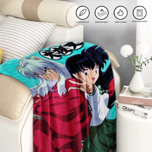 JUST FUNKY Inuyasha Fleece Throw Blanket | 45β x 60β Inches | Featuring Half Dog Demon and Half Human Inuyashaand Kagome | Bed Couch Decor | Officially Licensed