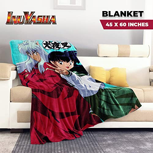JUST FUNKY Inuyasha Fleece Throw Blanket | 45β x 60β Inches | Featuring Half Dog Demon and Half Human Inuyashaand Kagome | Bed Couch Decor | Officially Licensed