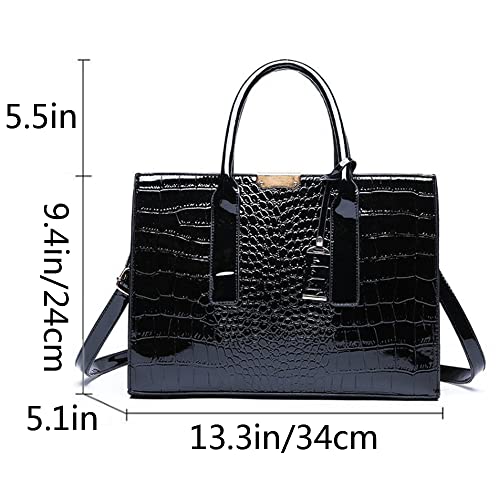 GJGJTER Top-handle Handbags Purse Women Crocodile Pattern Satchel Pu Leather Shoulder Bag Tote-Black