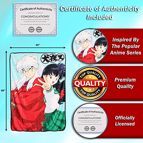 JUST FUNKY Inuyasha Fleece Throw Blanket | 45β x 60β Inches | Featuring Half Dog Demon and Half Human Inuyashaand Kagome | Bed Couch Decor | Officially Licensed