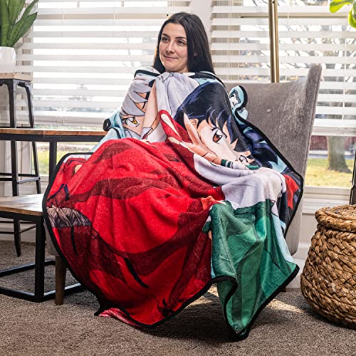 JUST FUNKY Inuyasha Fleece Throw Blanket | 45β x 60β Inches | Featuring Half Dog Demon and Half Human Inuyashaand Kagome | Bed Couch Decor | Officially Licensed