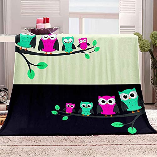 TDAKRY Fleece Throw Blankets Color Cartoon owl 51x59 inch Throws Utra Soft Lightweight Decor for Couch, Bed, Plush Fuzzy Flannel Microfiber Warm Thermal Blanket All Seasons