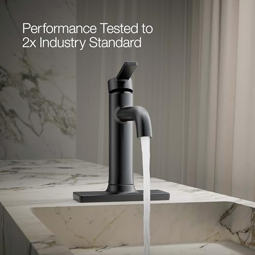 Kohler 28126-4-BL Venza Bathroom Sink Faucet, 1 Hole, Single-Handle Bathroom Faucets with Clicker Drain, 1.2 gpm, Matte Black