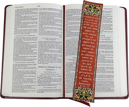 Armor of God, Woven Fabric Christian Bookmark, Silky Soft Ephesians 6:11-12 Flexible Bookmarker for Novels Books and Bibles, Traditional Turkish Woven Design, Memory Verse Gift