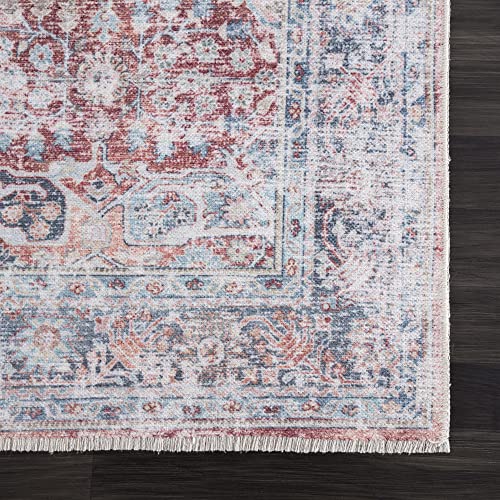 Bloom Rugs Caria Washable Non-Slip 4x6 Rug - Brick/Dark Blue Area Rug for Living Room, Bedroom, Dining Room and Kitchen - Exact Size: 4' x 6'