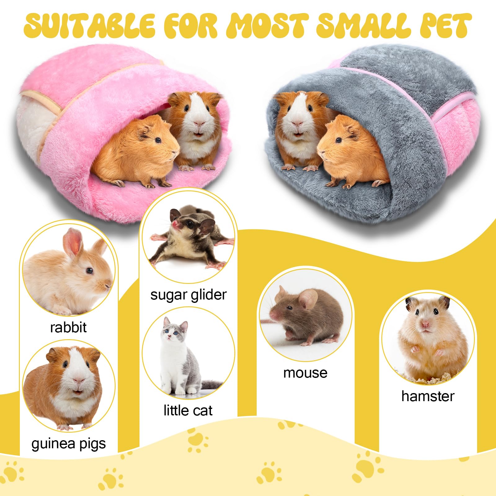 Wenqik 2 Pcs Guinea Pig Bed Cuddle Warm Hideout Small Animal Sack Cozy House Bedding Sleeping Cushion Portable Pet Carrier Cage Nest for Rabbit Hamster Rat (Gray, Pink,Plain)