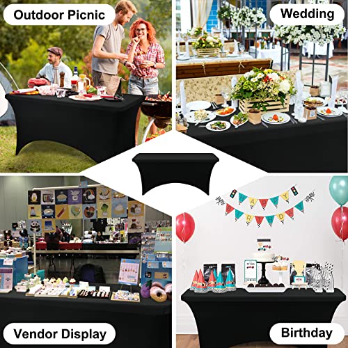 Yastouay 8ft Stretch Table Cloth Spandex Table Cover Tight Fitted for 8ft Rectangular Tables Black Washable Tablecloths for Party, Wedding, Banquet, Outdoor (Black, 8 Ft)