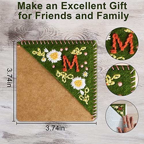 School Supplies 4PCS Hand Embroidered Corner Bookmark Hand Stitched Felt Corner Bookmark Letter Embroidery Bookmarks Felt Triangle Bookmark Gifts for Women Kids Teachers Students Book Lovers