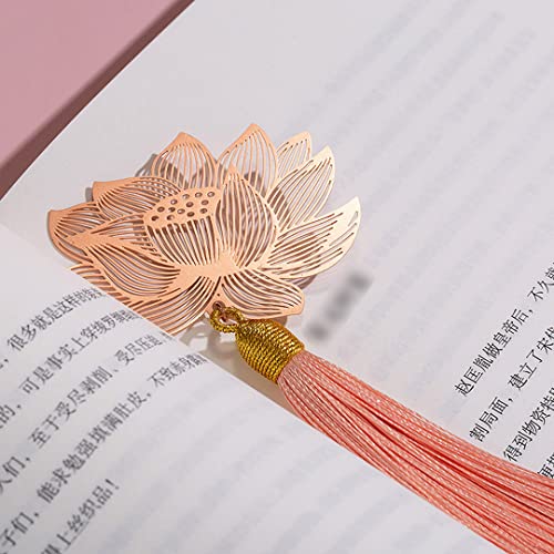 2 Pcs Hollow Metal Bookmarks Retro Flowers Leaves Reading Markers with Chinese Knot Tassel for Students Teachers Gift Giving Rose Gold Lotus Ginkgo