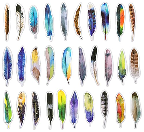 Watercolor Feather Theme Colorful Paper Bookmarks, 30PCS