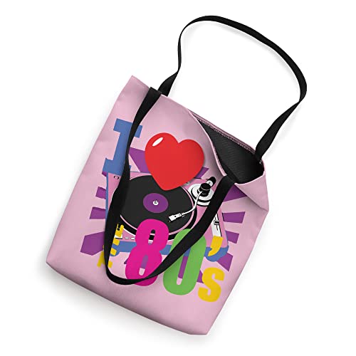 I Love 80's Retro Pink Record Player Fun Vinyl Theme Pink Tote Bag