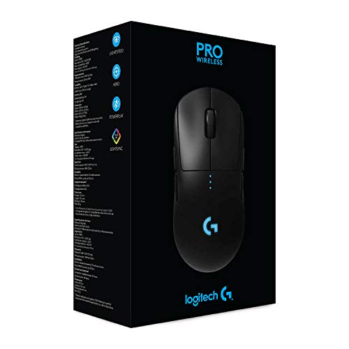 Logitech G PRO Wireless Gaming Mouse, Hero 16K Sensor, 16,000 DPI, RGB, Ultra Lightweight, 4 to 8 Programmable Buttons, Long Battery Life, On-Board Memory, Built for Esport, PC / Mac - Black