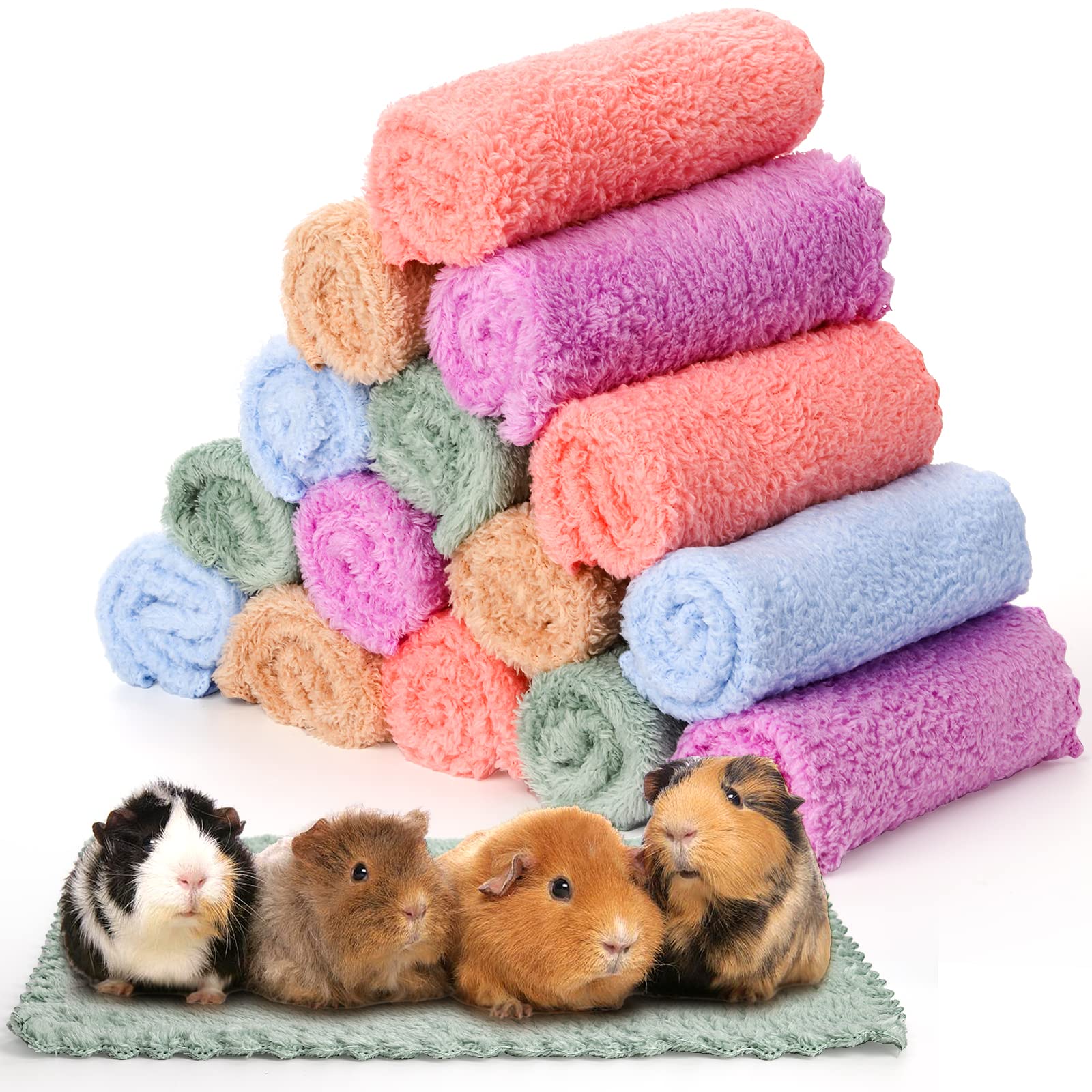 Lyellfe 15 Pieces Guinea Pigs Mat, Soft Hamster Fleece Cage Liners, Small Animals Bedding Mats Bath Towel for Dog Puppy Cat, 11.8 x 11.8 Inch, Mixed Colors