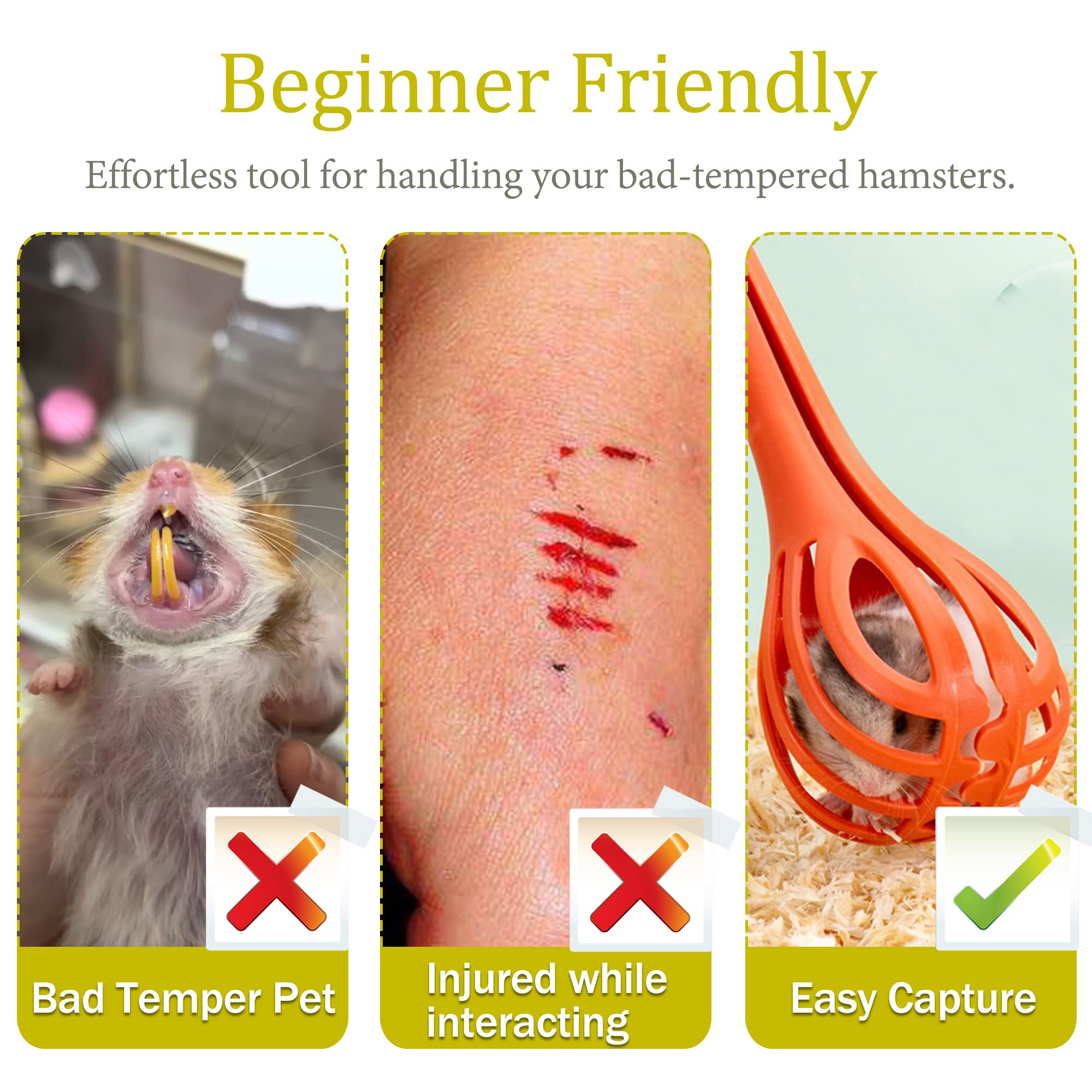 KUNBEIEN Hamster Clip, Quick Capture of Hamsters, Hamster Clamp Tool, Safe and Easy Way to Handle Bad-Tempered Hamsters, Suitable for Hamsters, Guinea Pigs, Dutch Rabbits(Orange)