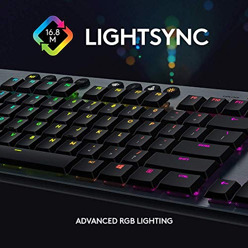 Logitech G915 LIGHTSPEED Wireless RGB Mechanical Gaming Keyboard Clicky, Pro-Grade Wireless, Low Profile Mechanical Switches, 22MM Ultra-Thin Design, Black (Renewed)