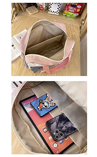 Kawaii Backpack with Pom Pom, Japanese Cute Tote Bag Aesthetic Crossbody Shoulder Bag Messenger Bag School Handbag (Pink)