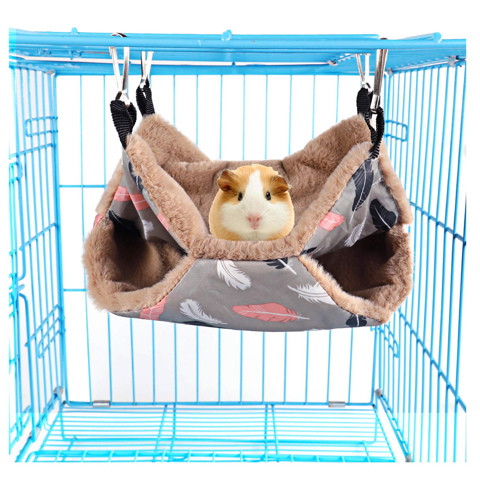 Petmolico Small Pet Hanging BunkBed Warm Hammock Bed Cage Accessories Bedding Hideout Playing Sleeping for Parrot Sugar Glider Ferret Squirrel Hamster Rat, Brown Feather - Medium Size
