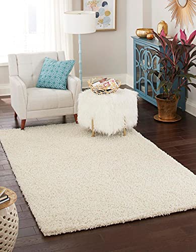 Rugs.com Über Cozy Solid Shag Collection Rug – 5 x 8 Pure Ivory Shag Rug Perfect 5 x 8 Feet