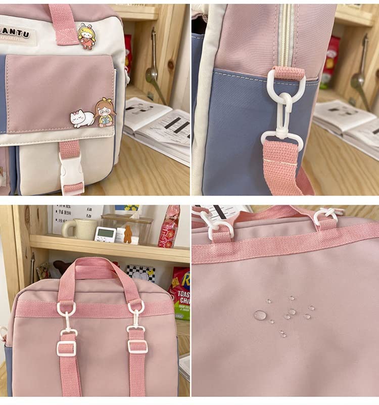 Kawaii Backpack with Pom Pom, Japanese Cute Tote Bag Aesthetic Crossbody Shoulder Bag Messenger Bag School Handbag (Pink)