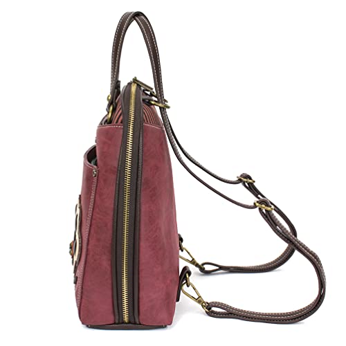 Chala Handbags Paw Prints Convertible Backpack Purse and Double Fold Wallet Bundle- Dog Lovers, Burgundycolor