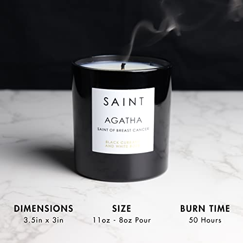 SAINT Agatha Scented Candle with Prayer, Prayer Coin, and Holy Oil, Saint of Breast Cancer, Soy Coconut Aromatherapy Candle with 50 Hour Burn Time