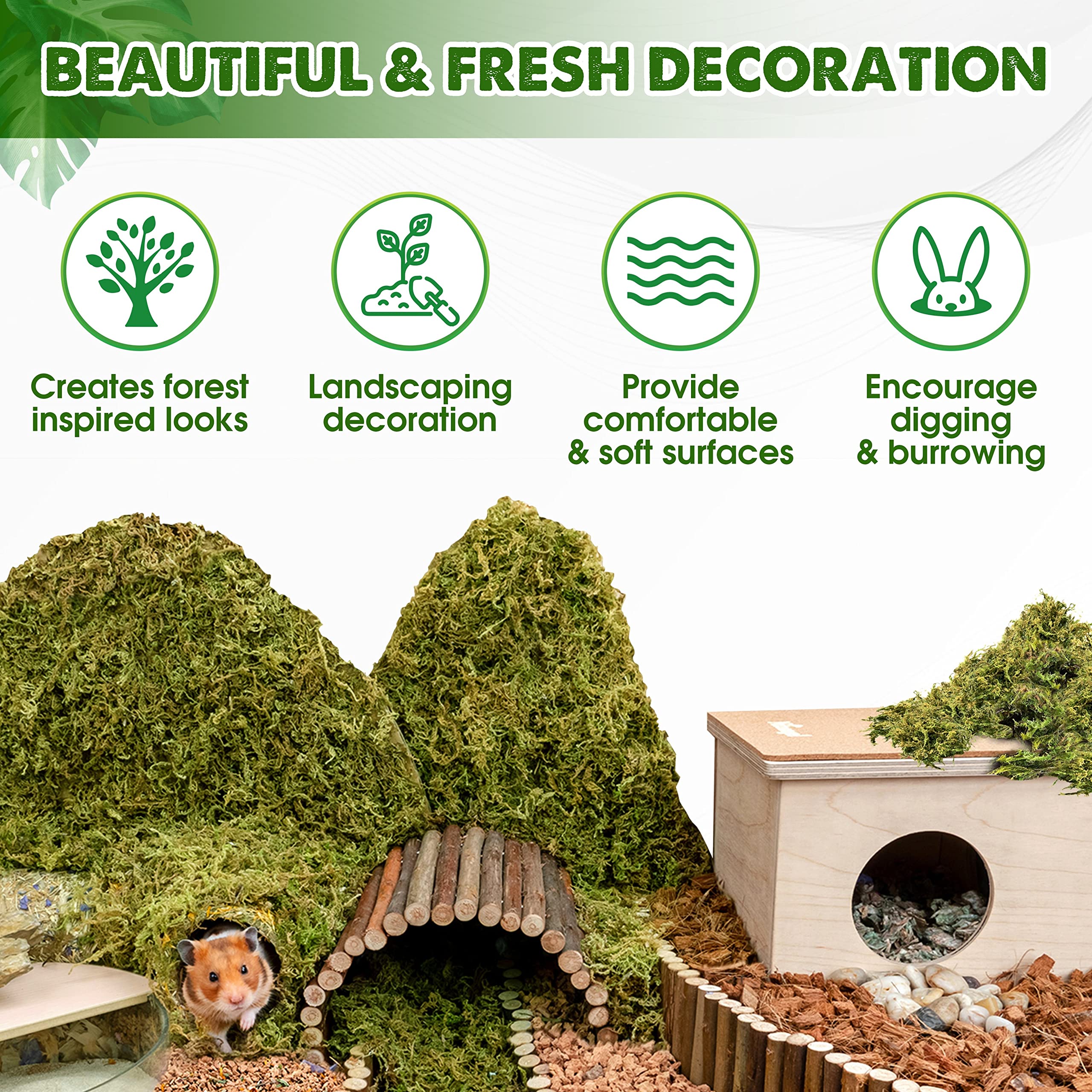 Duspro 5oz Hamster Bedding, Natural Forest Moss Bedding for Hamster, Hamster Bedding Odor Control, Decorate Hamster Hideout with Moss.