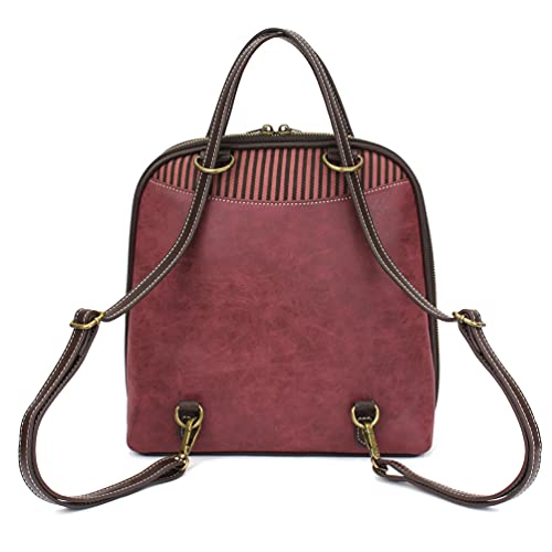 Chala Handbags Paw Prints Convertible Backpack Purse and Double Fold Wallet Bundle- Dog Lovers, Burgundycolor