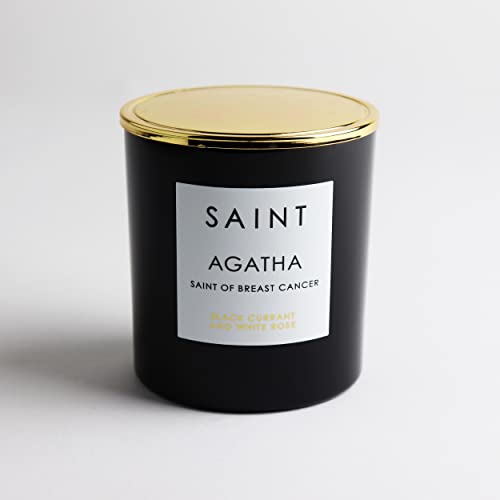 SAINT Agatha Scented Candle with Prayer, Prayer Coin, and Holy Oil, Saint of Breast Cancer, Soy Coconut Aromatherapy Candle with 50 Hour Burn Time