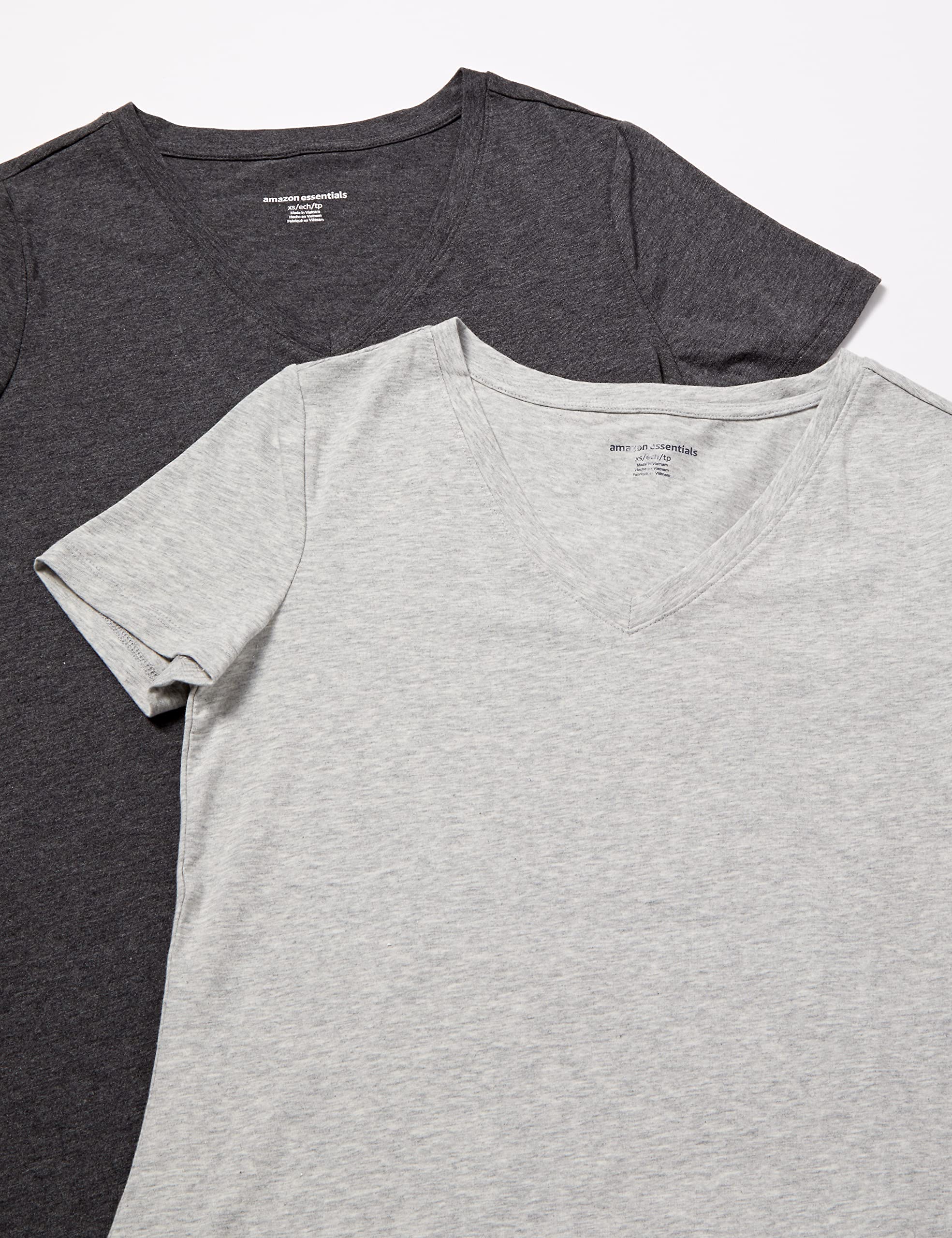 Amazon Essentials Women's Classic-Fit Short-Sleeve V-Neck T-Shirt, Pack of 2, Charcoal Heather/Light Grey Heather, X-Large