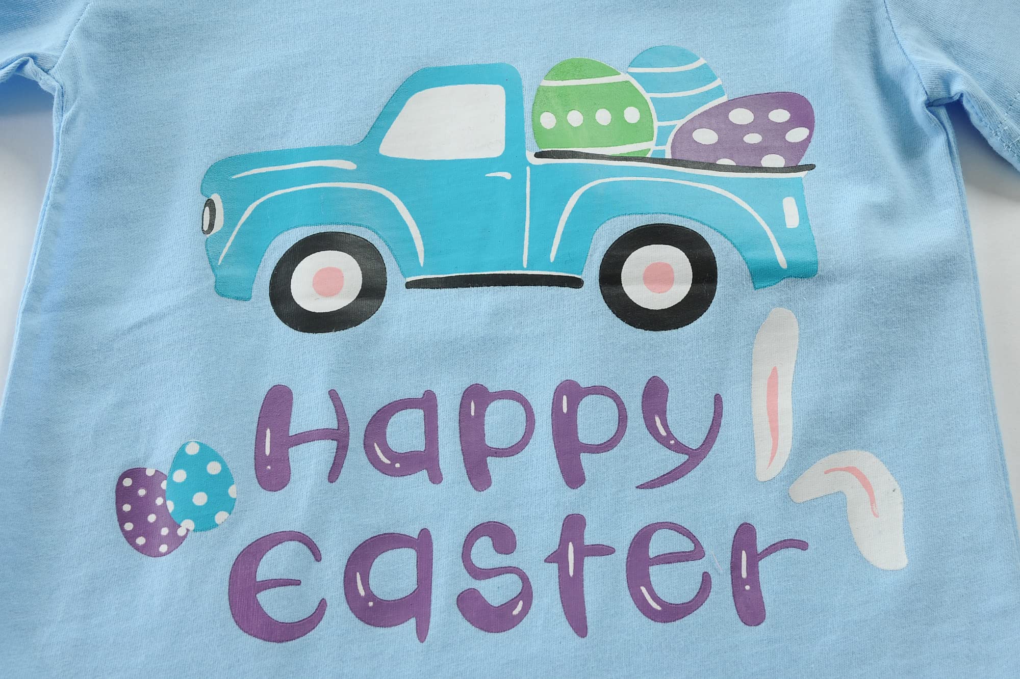 DDSOL Easter Day T-Shirt Gift for Toddler Little Boy Girl Rabbit Bunny Egg Hunt Truck Blue Tshirt Cotton Short Sleeve Kid Tee Top Clothes Size 3T