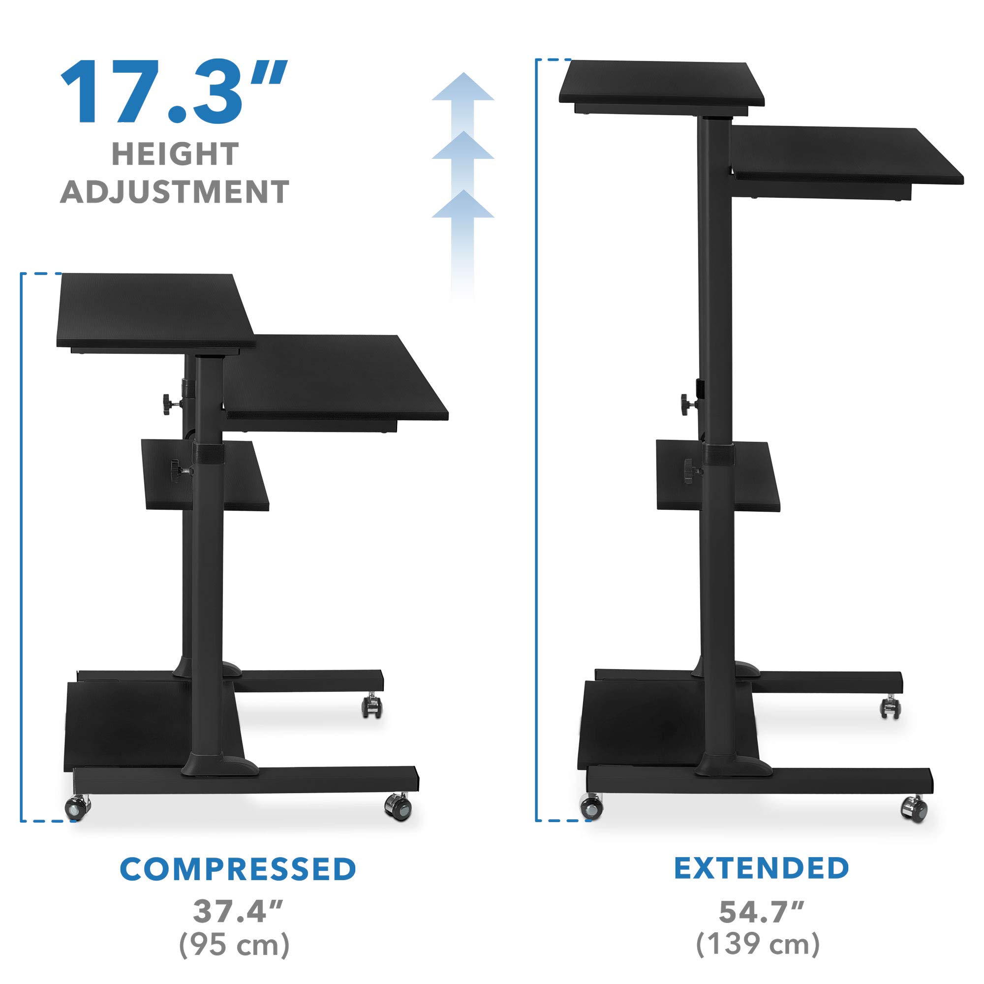 Mount-It! Mobile Standing Desk/Height Adjustable Stand Up Computer Work Station | Rolling Presentation Cart with 27.5 Inch Wide Platform, Locking Wheels