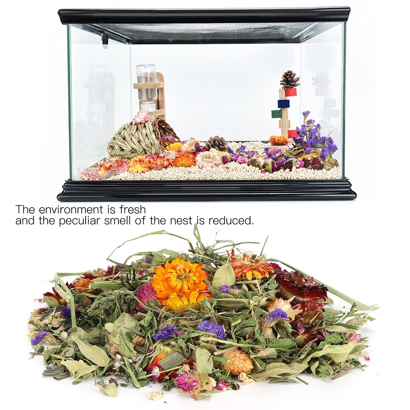GLOGLOW Small Pet Bedding, Dried Flowers Plants Padding for Squirrels Guinea Pigs Rabbits Chinchillas Hamsters Gerbils(100g) Treats