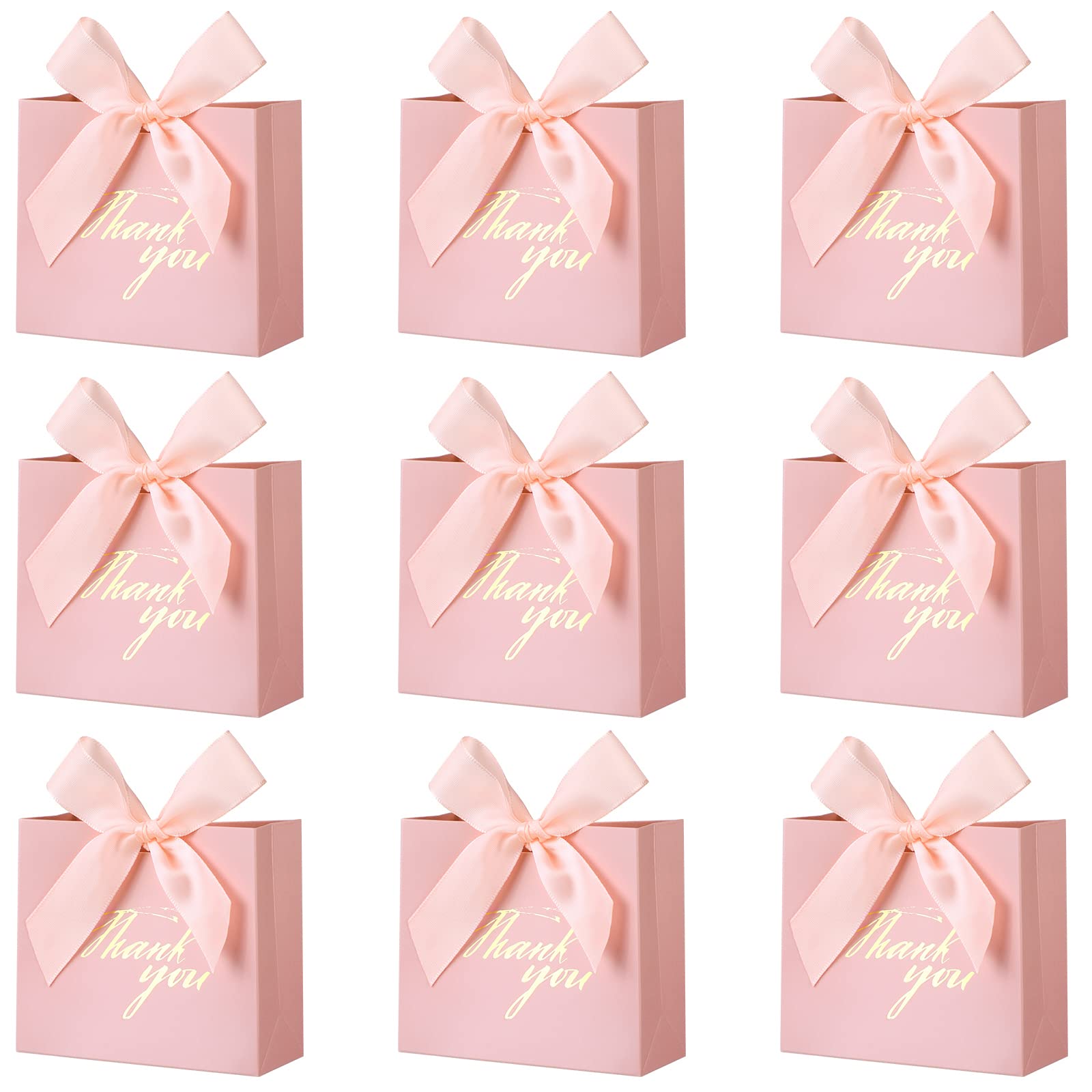 36 Pcs Thank You Gift Bag Party Favor Candy Bags Pure Pink Paper Gift Boxes Mini Paper Gift Bags with Pink Bow Ribbon Decor for Wedding, Bridal Baby Shower, Party Favor (4.53 x 1.77 x 3.94 Inches)