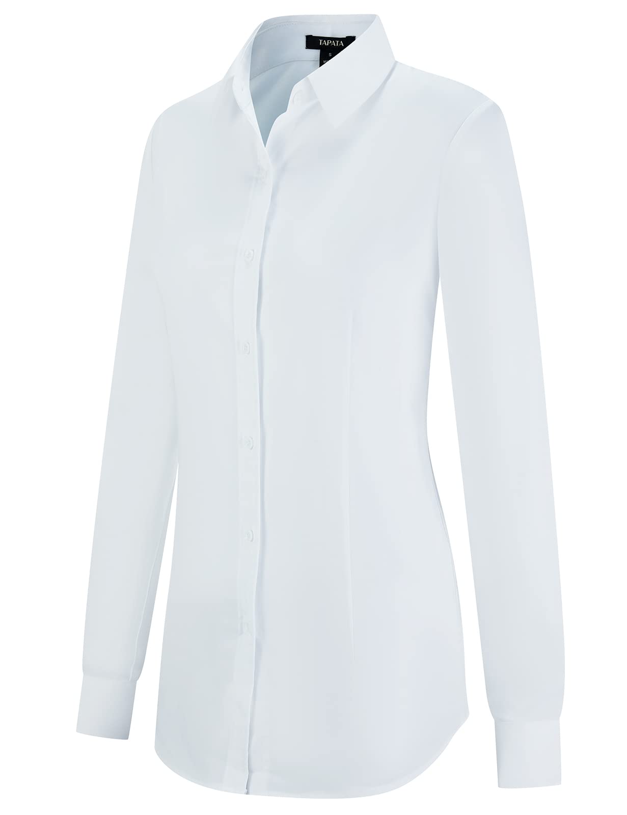 Tapata Women's Classic Button-Down Blouse Formal Work Dress Fitted Shirts Collared Long Sleeve Business Top, White, Large