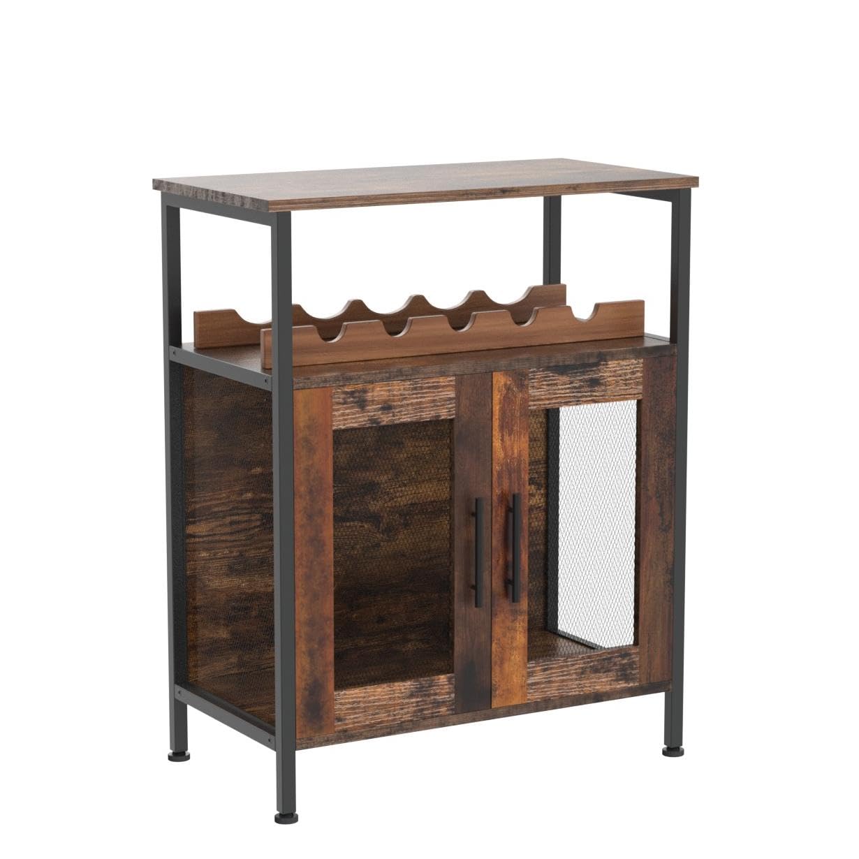 X-cosrack Wine Bar Rack Cabinet with Detachable Wine Rack, Coffee Bar Cabinet with Glass Holder, Small Sideboard and Buffet Cabinet with Mesh Door, Rustic Brown(Patent Pending)